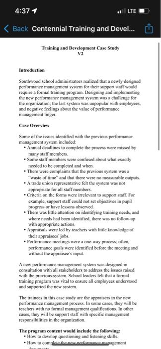 Solved Training and Development Case Study V2 Introduction | Chegg.com