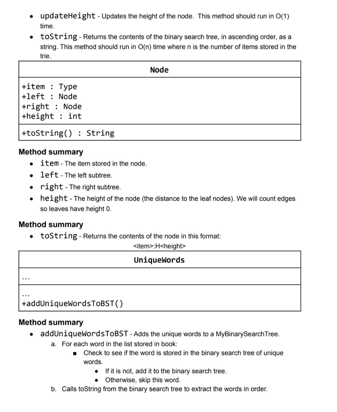 Solved Java, please use the method names included in the API | Chegg.com