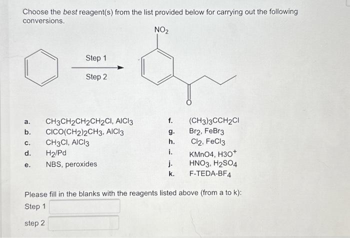 Solved Choose the best reagent(s) from the list provided | Chegg.com