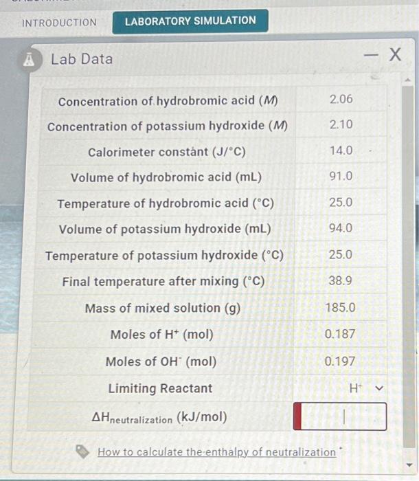 Solved A Lab Data Check your AHneutralization calculation. | Chegg.com