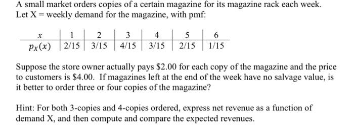 Solved A small market orders copies of a certain magazine | Chegg.com
