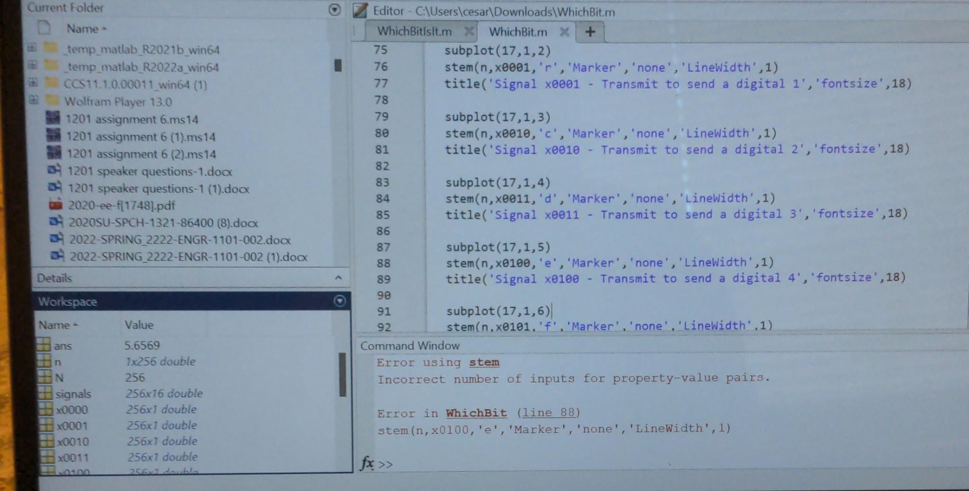 Solved MATLAB R2022a - academic use => ra SIHAN 1987 H & | Chegg.com