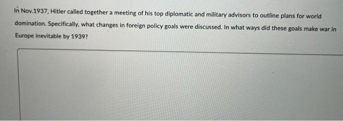 Comment on Hitler's rationale for developing a German | Chegg.com