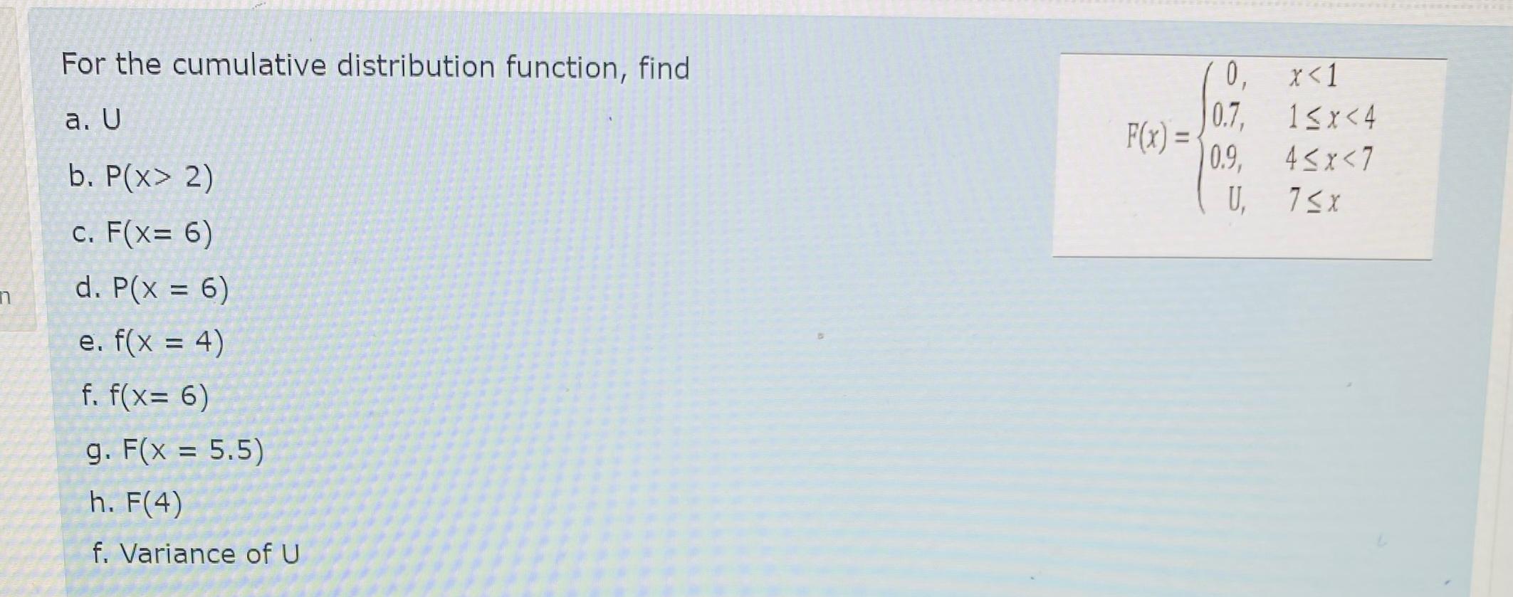 Solved For the cumulative distribution function, finda. | Chegg.com