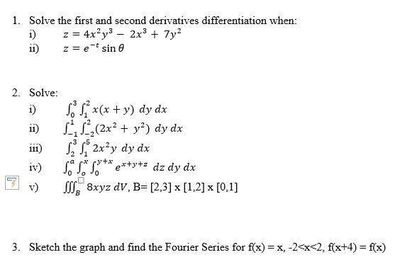 Solved 1. Solve the first and second derivatives | Chegg.com