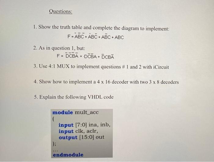 Solved 1) show the truth table and complete the diagram to | Chegg.com
