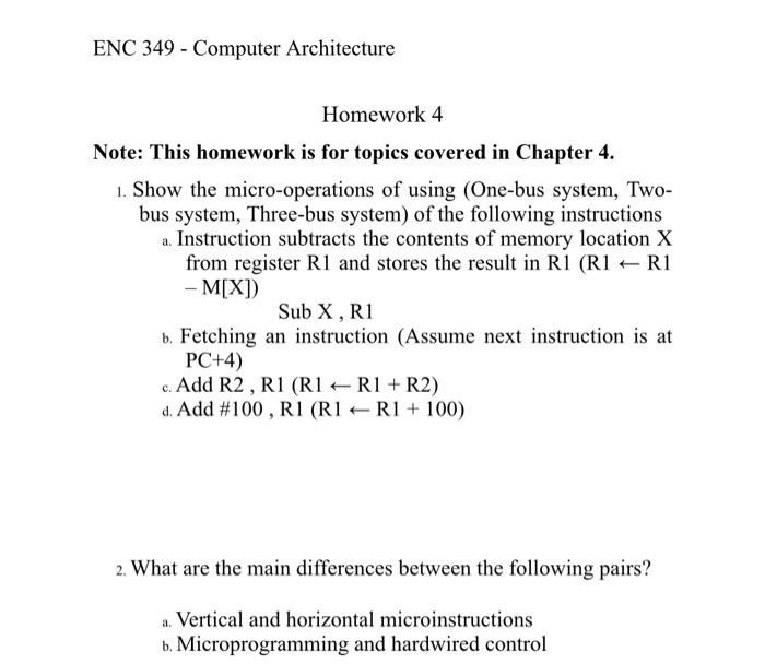 Solved ENC 349 - Computer Architecture Homework 4 Note: This | Chegg.com