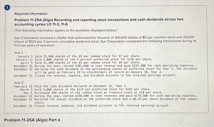 Solved Required information Problem 11-25A (Algo) Recording | Chegg.com