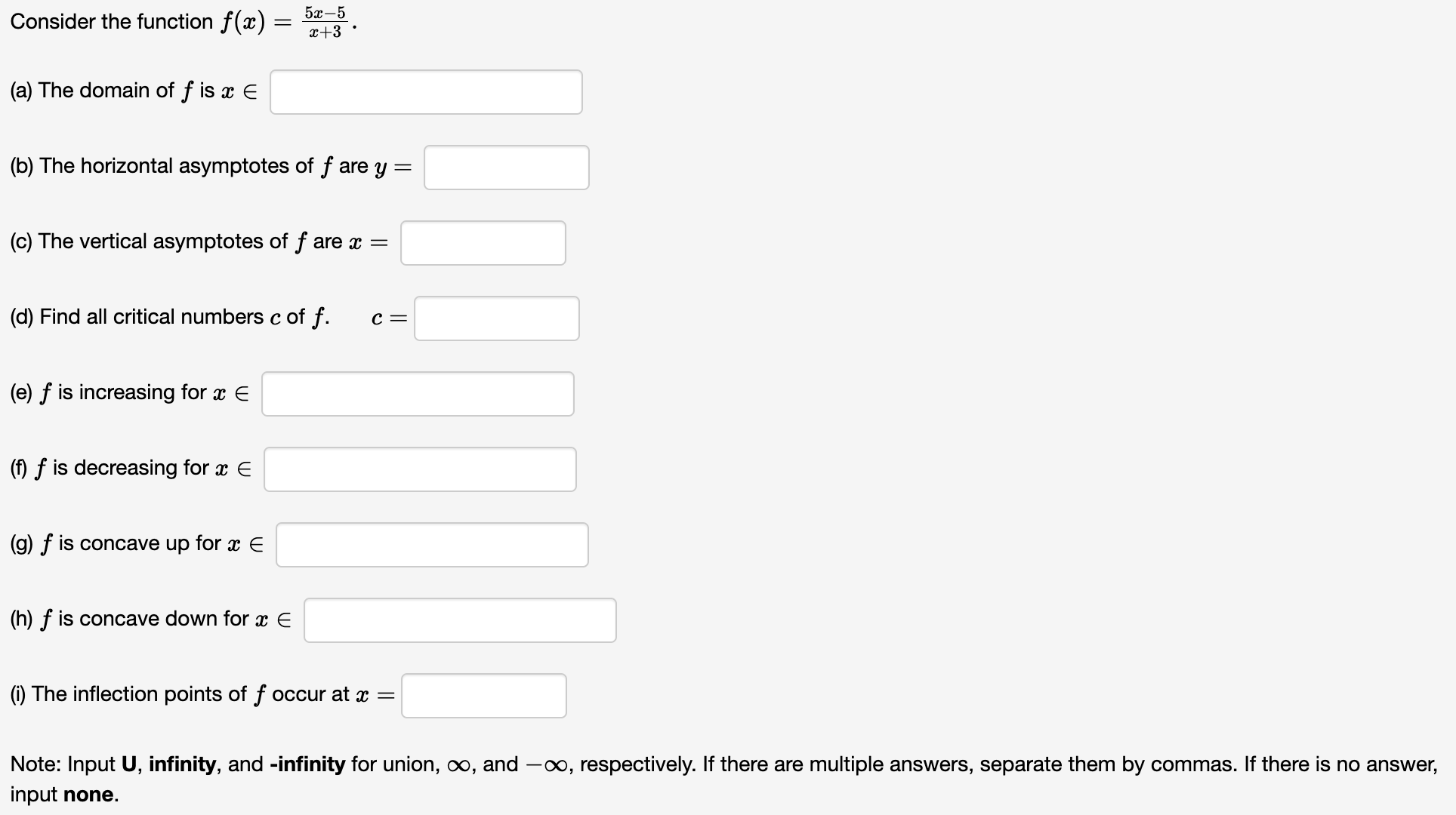 Solved Consider the function f(x)=5x-5x+3.(a) ﻿The domain of | Chegg.com