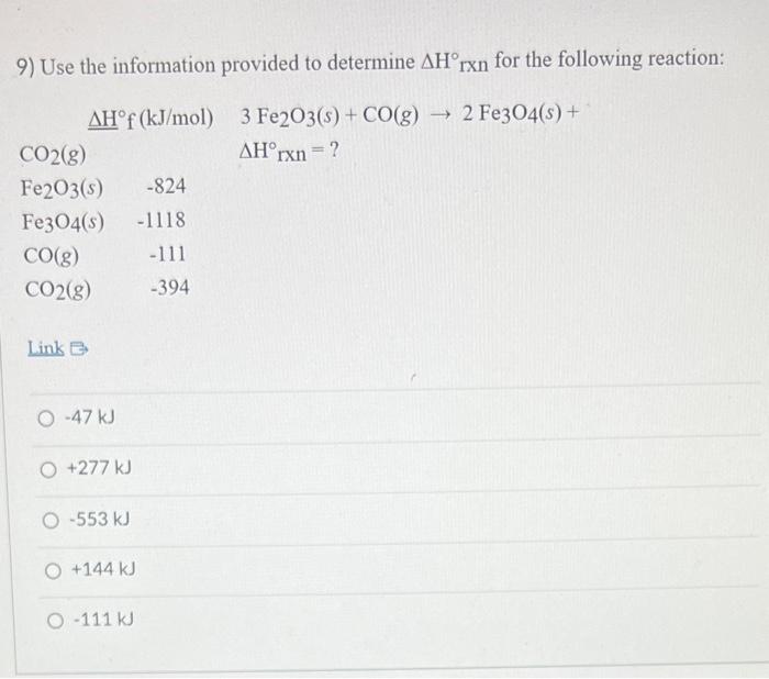 Solved 9) Use the information provided to determine ΔH∘rxn | Chegg.com