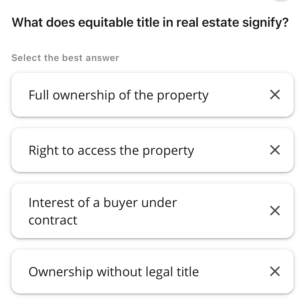 Solved What does equitable title in real estate | Chegg.com
