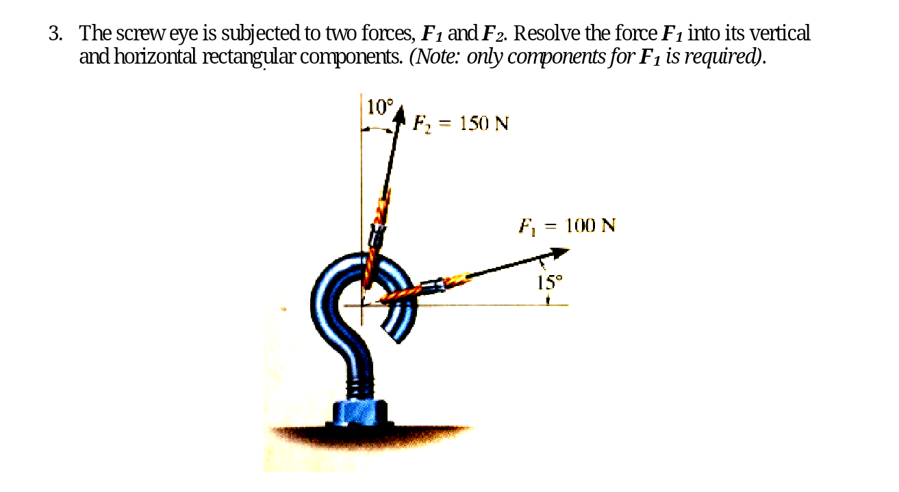 Solved The screw eye is subjected to two forces, F1 ﻿and F2. | Chegg.com