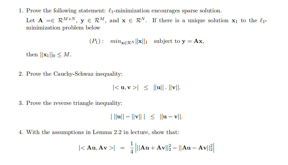 Solved Prove The Following Statement L1 Minimization 