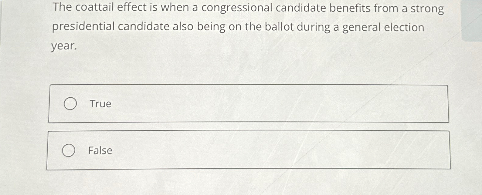 Solved The coattail effect is when a congressional candidate | Chegg.com