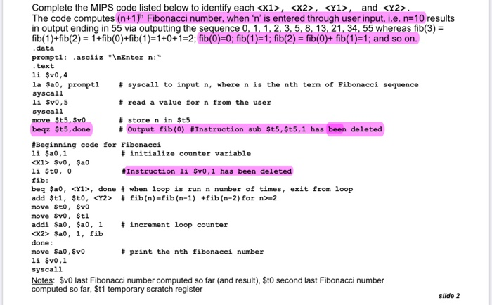 Solved Complete the MIPS code listed below to identify each | Chegg.com