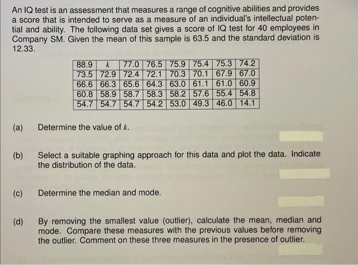 Solved An IQ test is an assessment that measures a range of | Chegg.com