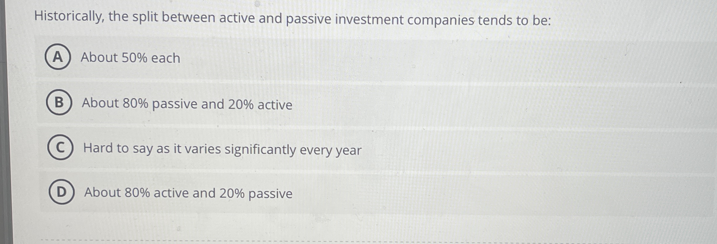 Solved Historically, the split between active and passive | Chegg.com