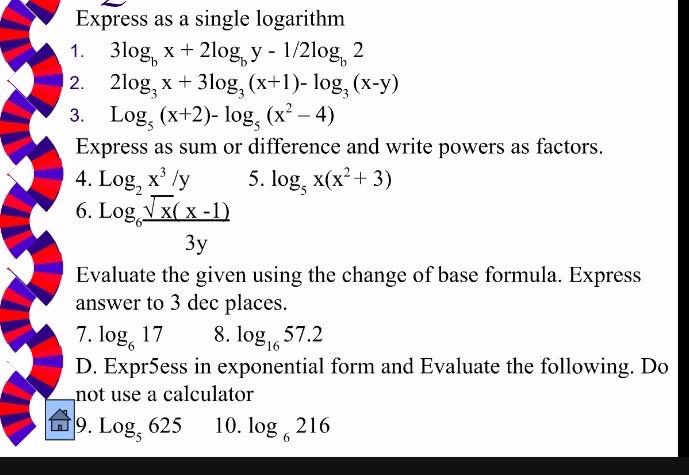 Solved Express As A Single Logarithm 1 3log X 2log Y