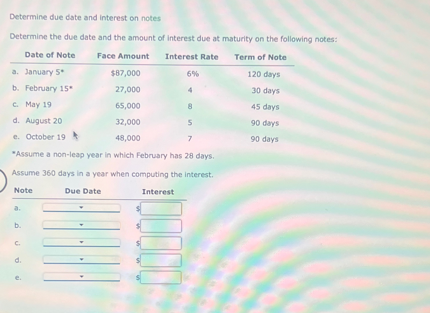 Solved Determine due date and interest on notesDetermine the | Chegg.com