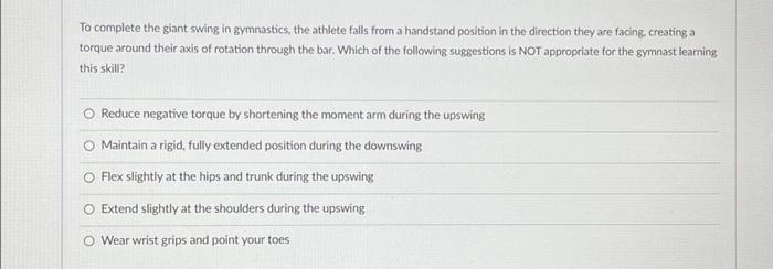 Solved To complete the giant swing in gymnastics, the | Chegg.com