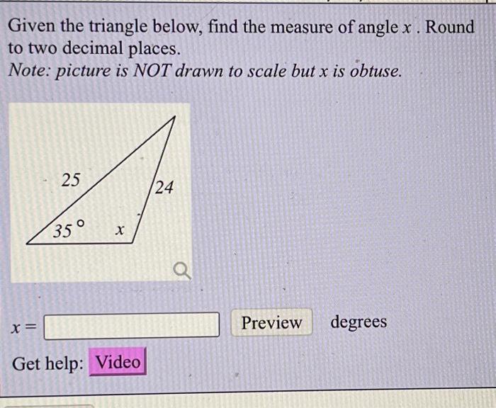 Solved Given the triangle below, find the measure of angle | Chegg.com