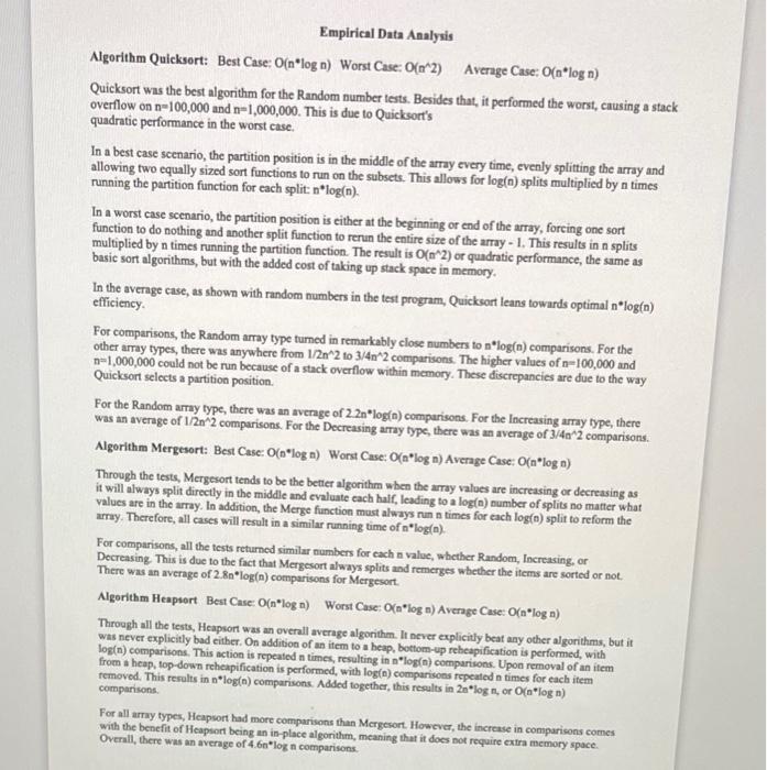 Solved The problem asks to implement three advanced sort | Chegg.com