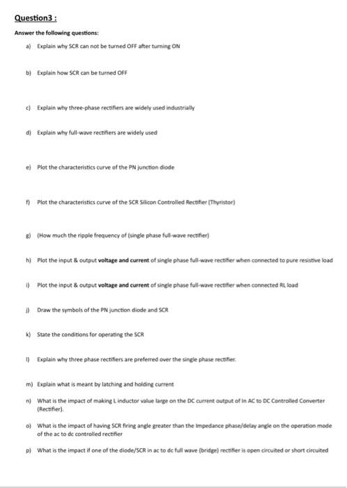 Solved Question 3: Answer the following questions: a) | Chegg.com