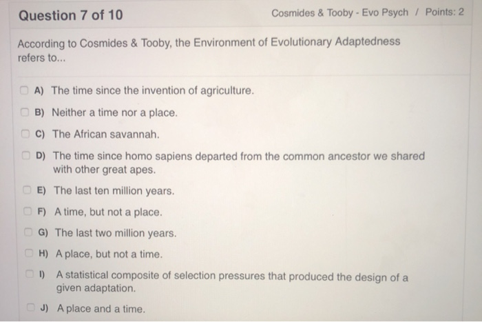 Solved based off the reading "evolutionary psychology:a | Chegg.com
