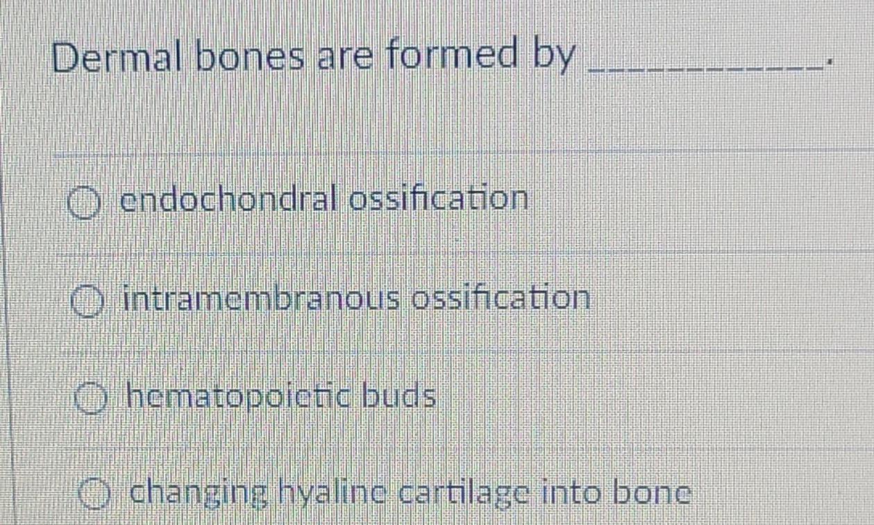 Solved Dermal bones are formed by O endochondral | Chegg.com