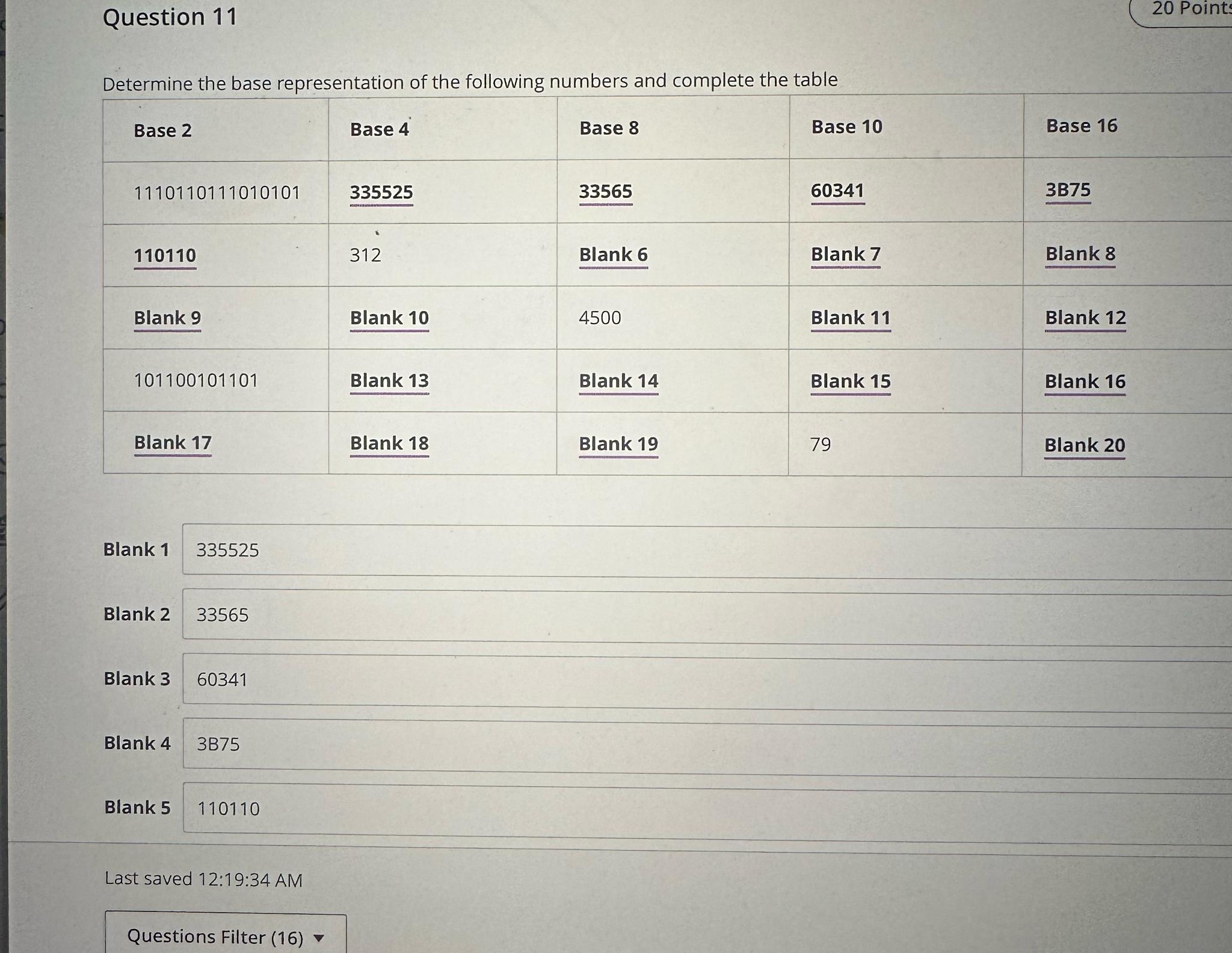 Solved Question 1120 ﻿PointDetermine the base representation | Chegg.com