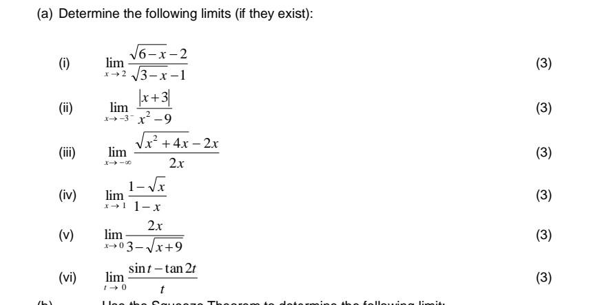 Solved (a) Determine the following limits (if they | Chegg.com