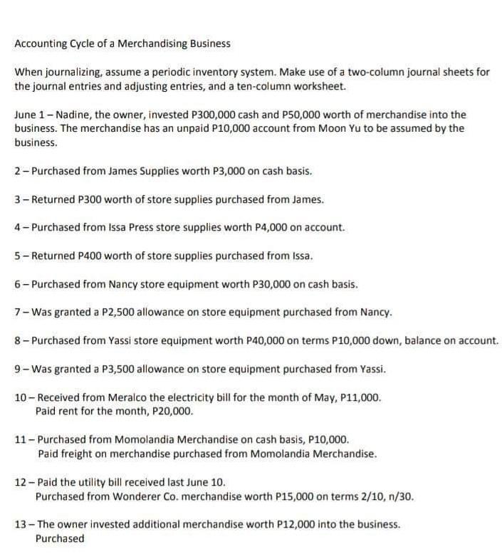 Solved Accounting Cycle of a Merchandising Business When | Chegg.com