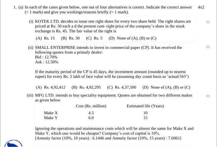 Solved (a) In each of the cases given below, one out of four | Chegg.com