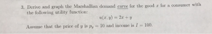 Solved 3. Derive and graph the Marshallian demand curve for | Chegg.com