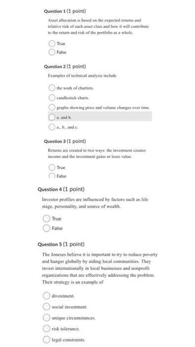 Solved Question 1 (1 point) Asset allocation is based on the | Chegg.com