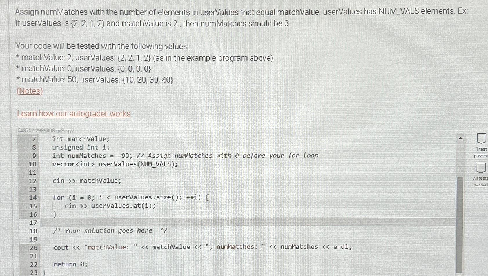 Solved Assign numMatches with the number of elements in | Chegg.com