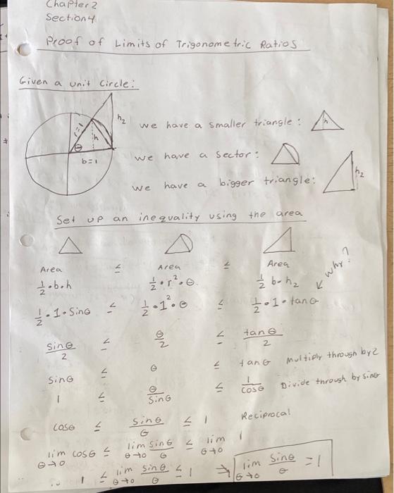 Solved I am proving the limits of trig ratios for sine. The | Chegg.com