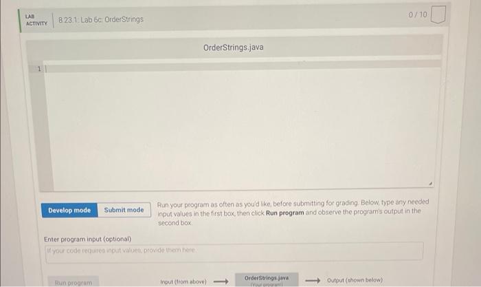 Solved 8.23 Lab 6c: OrderStrings Objectives - Use decision | Chegg.com