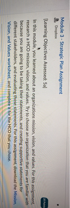 Module 3 - Strategic Plan Assignment Dropbox | Chegg.com