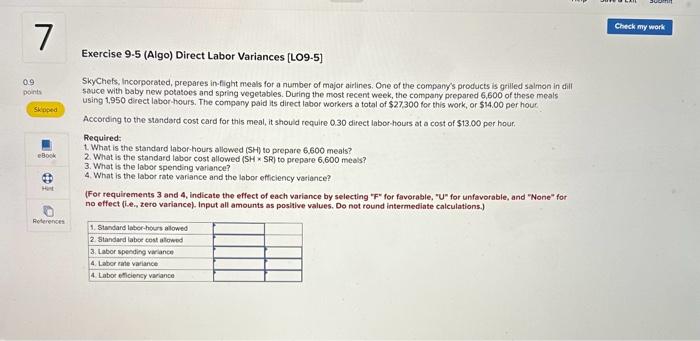 Solved Exercise 9-5 (Algo) Direct Labor Variances [L09-5] | Chegg.com
