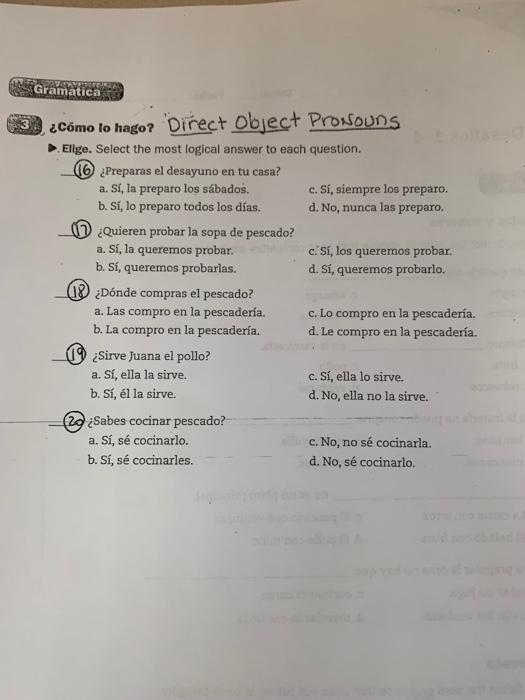 Gramatica ¿Cómo lo hago? 'Direct object Pronouns | Chegg.com