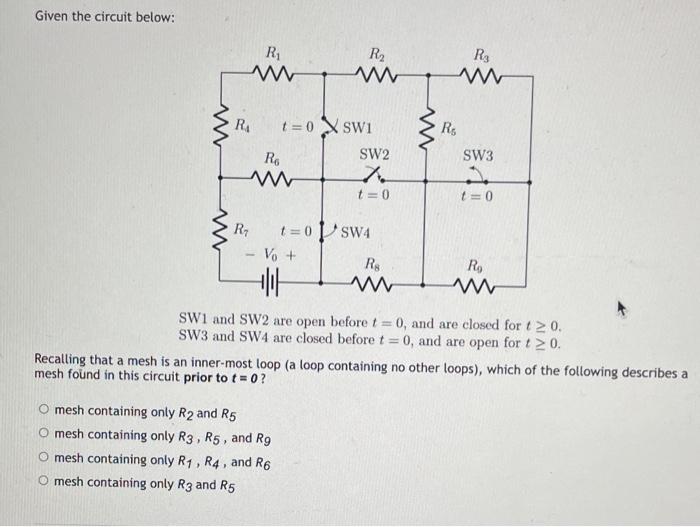 Solved Given the circuit below: SW1 and SW2 are open before | Chegg.com
