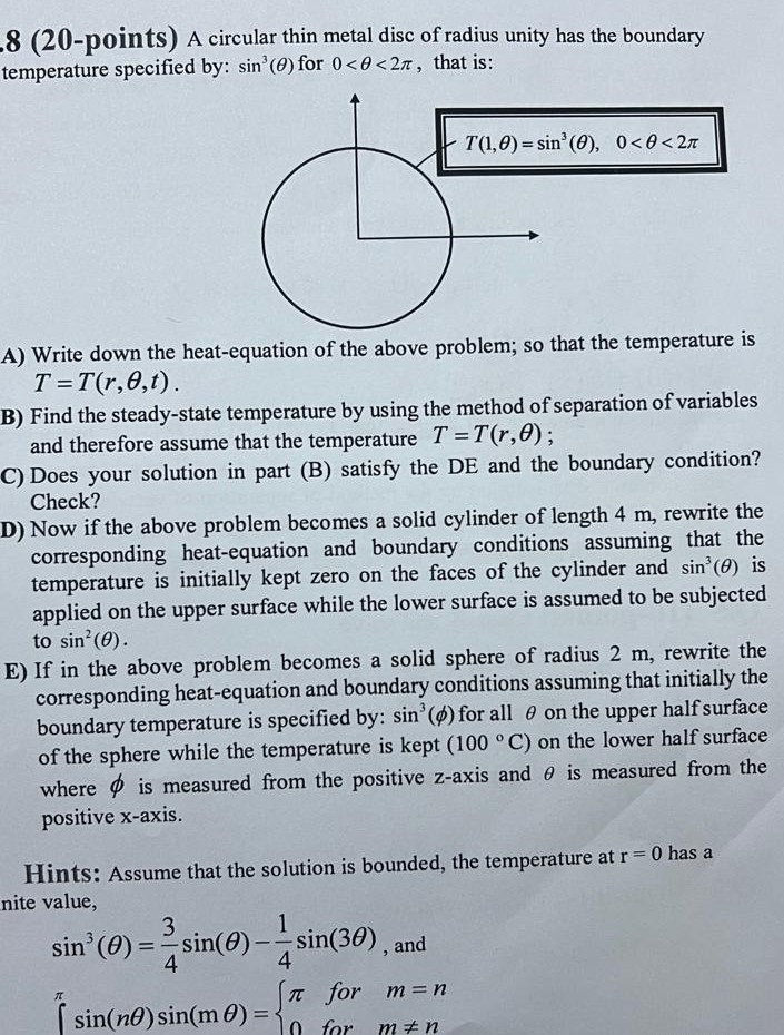 Solved 8 (20-points) ﻿A circular thin metal disc of radius | Chegg.com