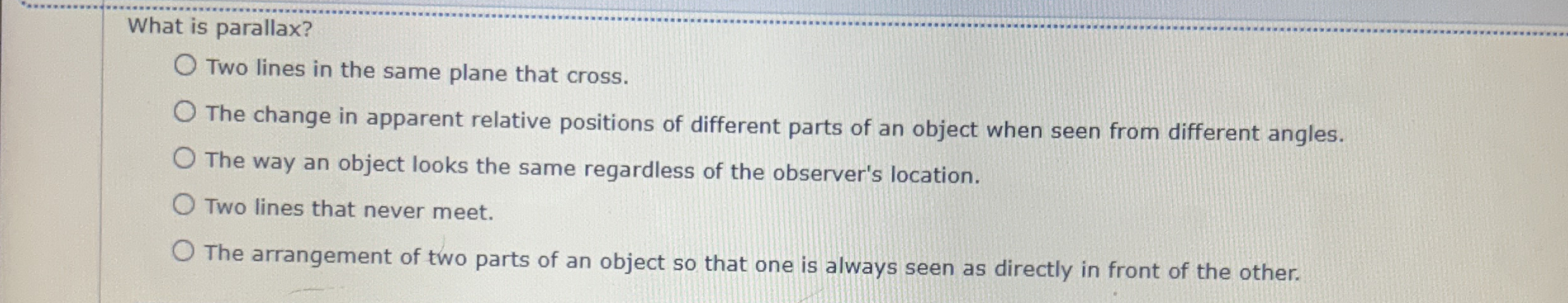 Solved What is parallax?Two lines in the same plane that | Chegg.com