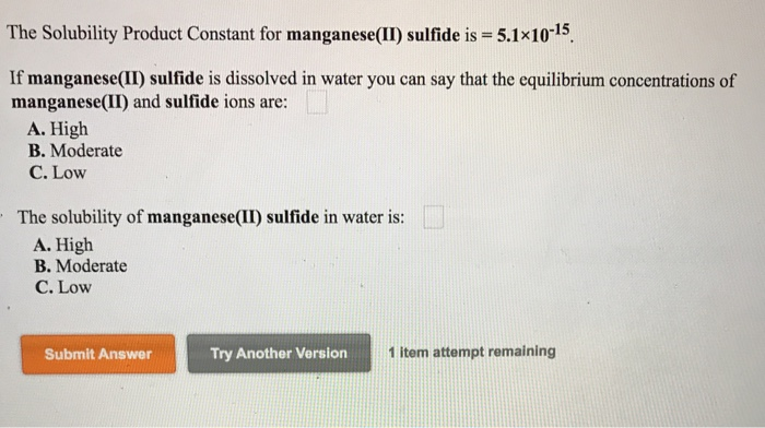 Solved The Solubility Product Constant for manganese(II) | Chegg.com