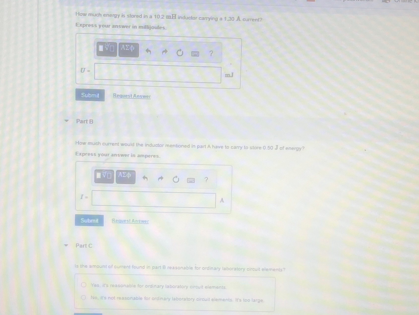 Solved How much energy is stored in a 10.2mH ﻿inductor | Chegg.com