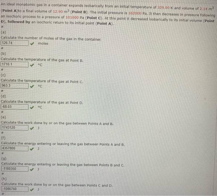 Solved An ideal monatomic gas in a container expands | Chegg.com