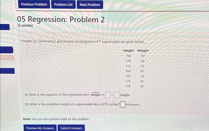 Solved 05 Regression: Problem 2 (2 points) Heights (in | Chegg.com