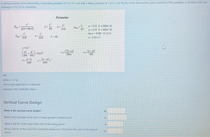 Solved A vertical summit curve connecting a road rising | Chegg.com