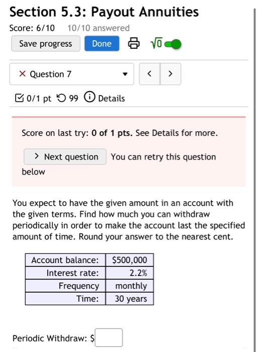 Solved Section 5.3: Payout Annuities Score: 6/1010/10 | Chegg.com
